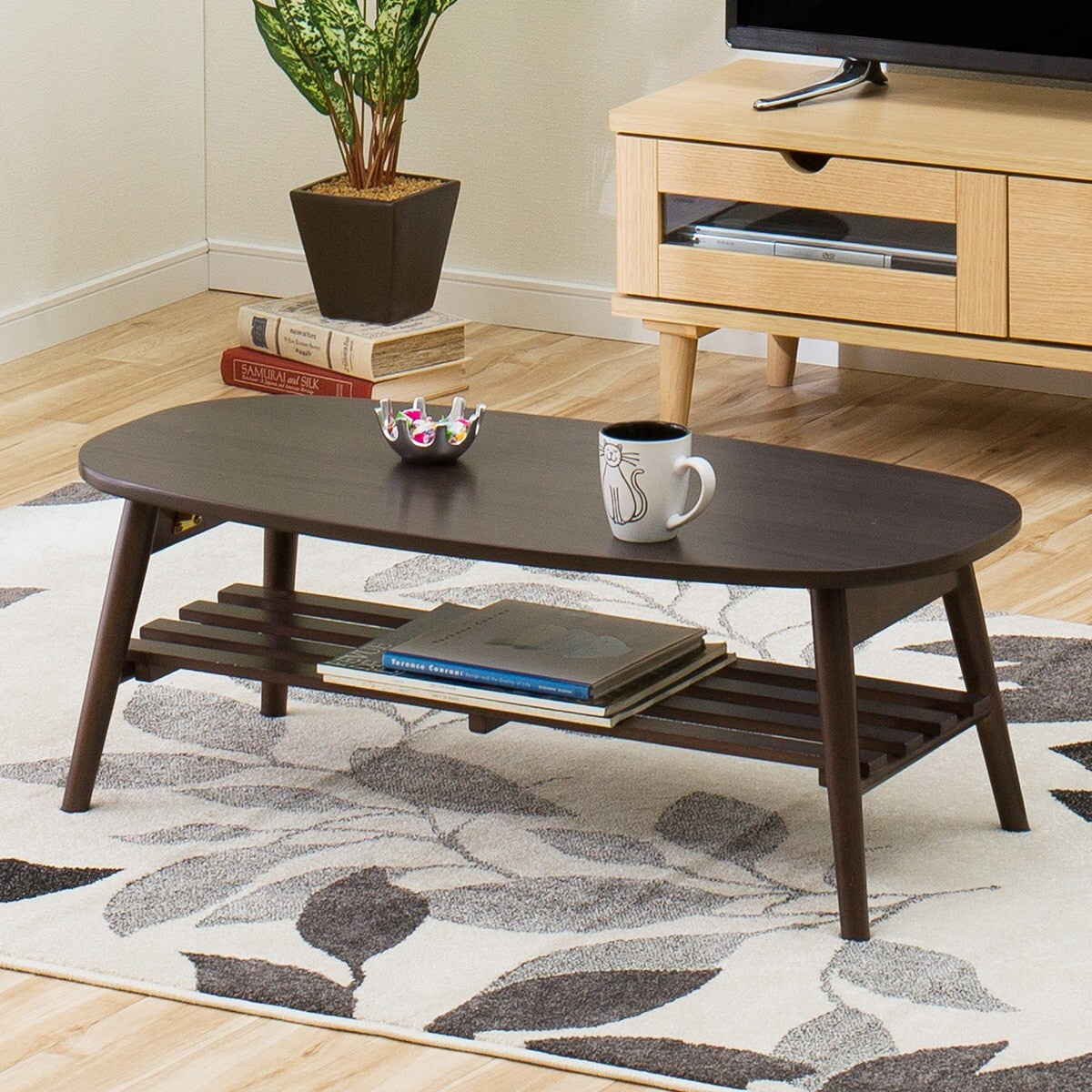 LEG-FOLD TABLE RP9045 OVAL W/SHELF DBR — NITORI INDIA